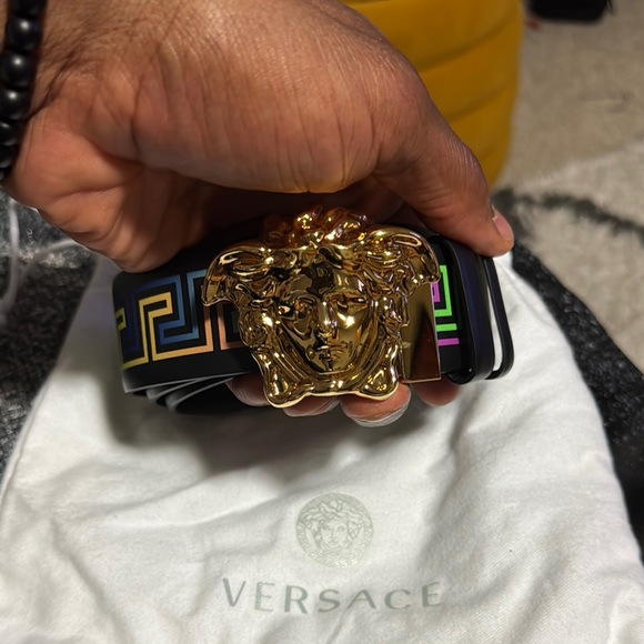 Versace | Accessories | Versace Black And Gold Medusa Belt | Poshmark